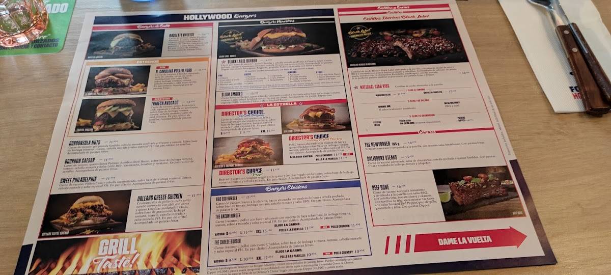 Carta del restaurante Foster's Hollywood, Gines, C. Albañileria
