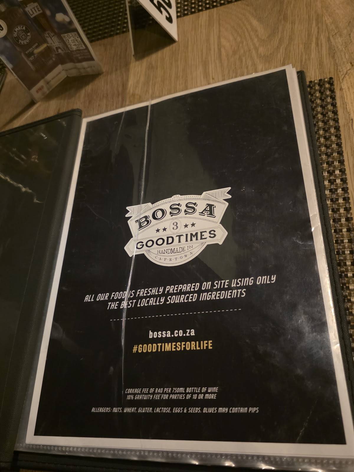 Menu at Bossa Canal Walk restaurant, Cape Town