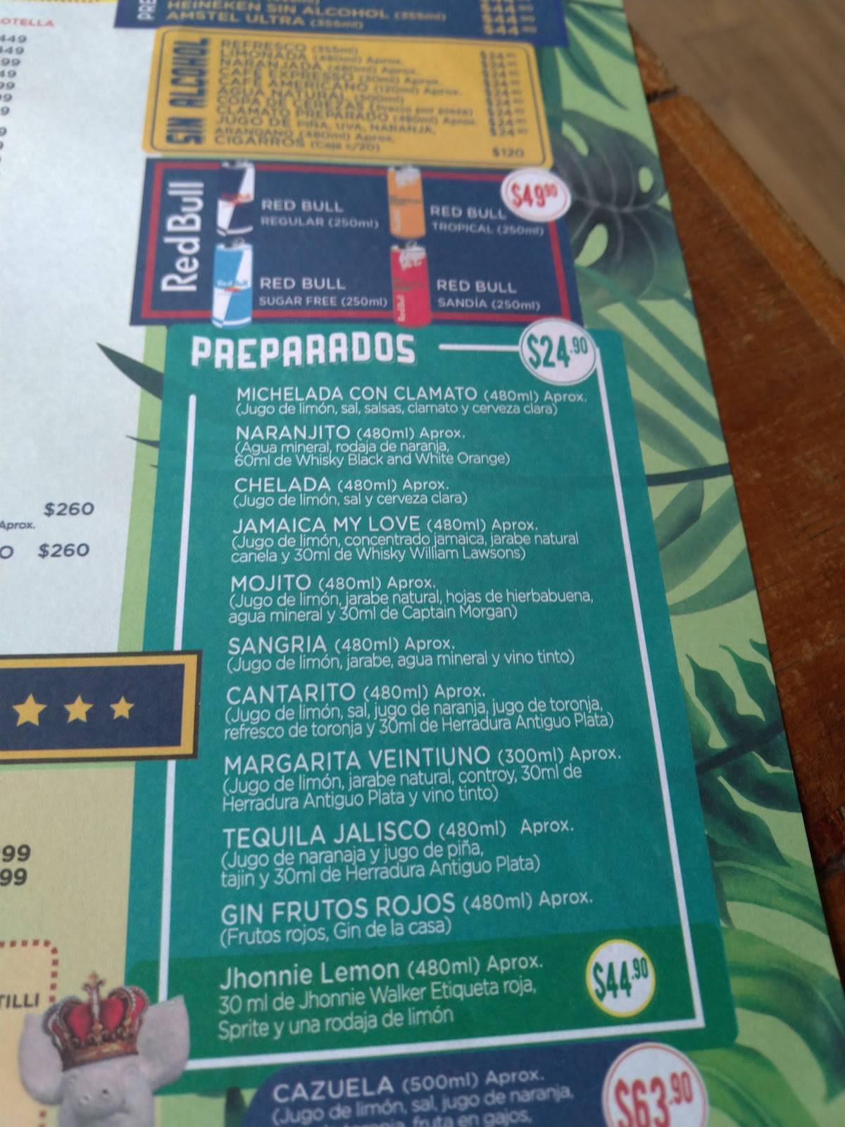 Carta del pub y bar Botanero 21, Guadalajara, Av. Chapultepec Sur