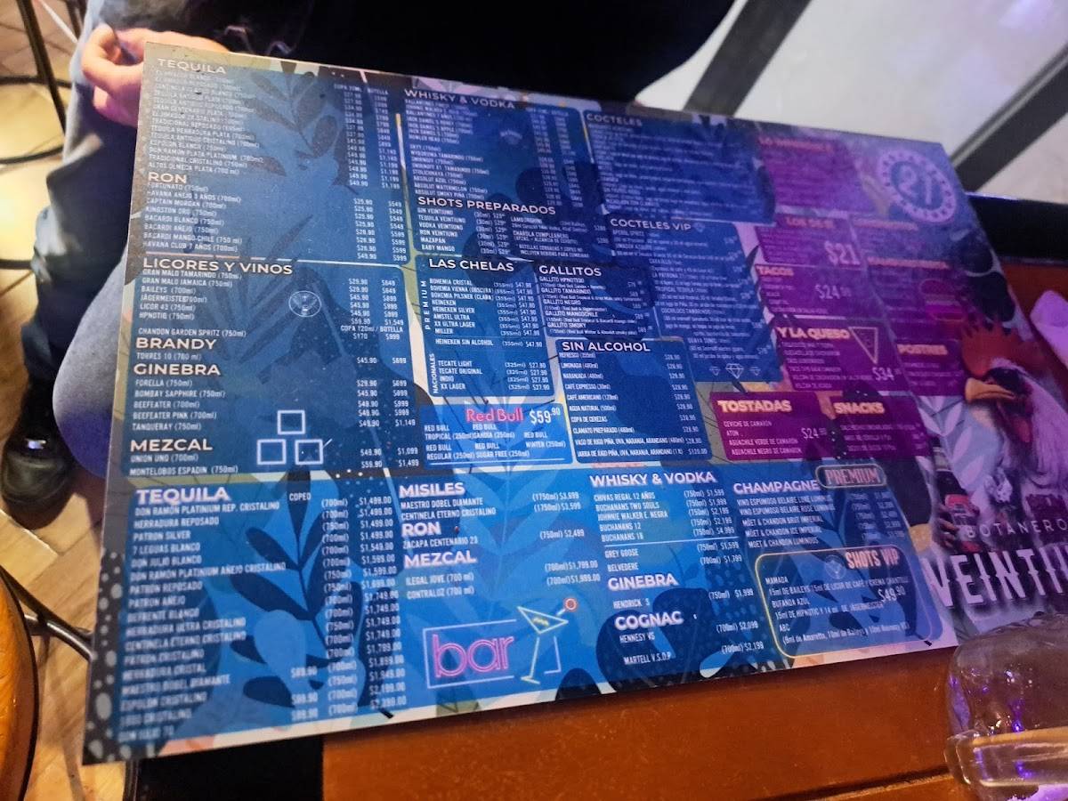 Carta del pub y bar Botanero 21, Guadalajara, Av. Chapultepec Sur