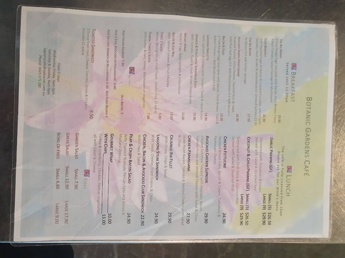 Menu at Botanic Gardens Cafe, West Mackay