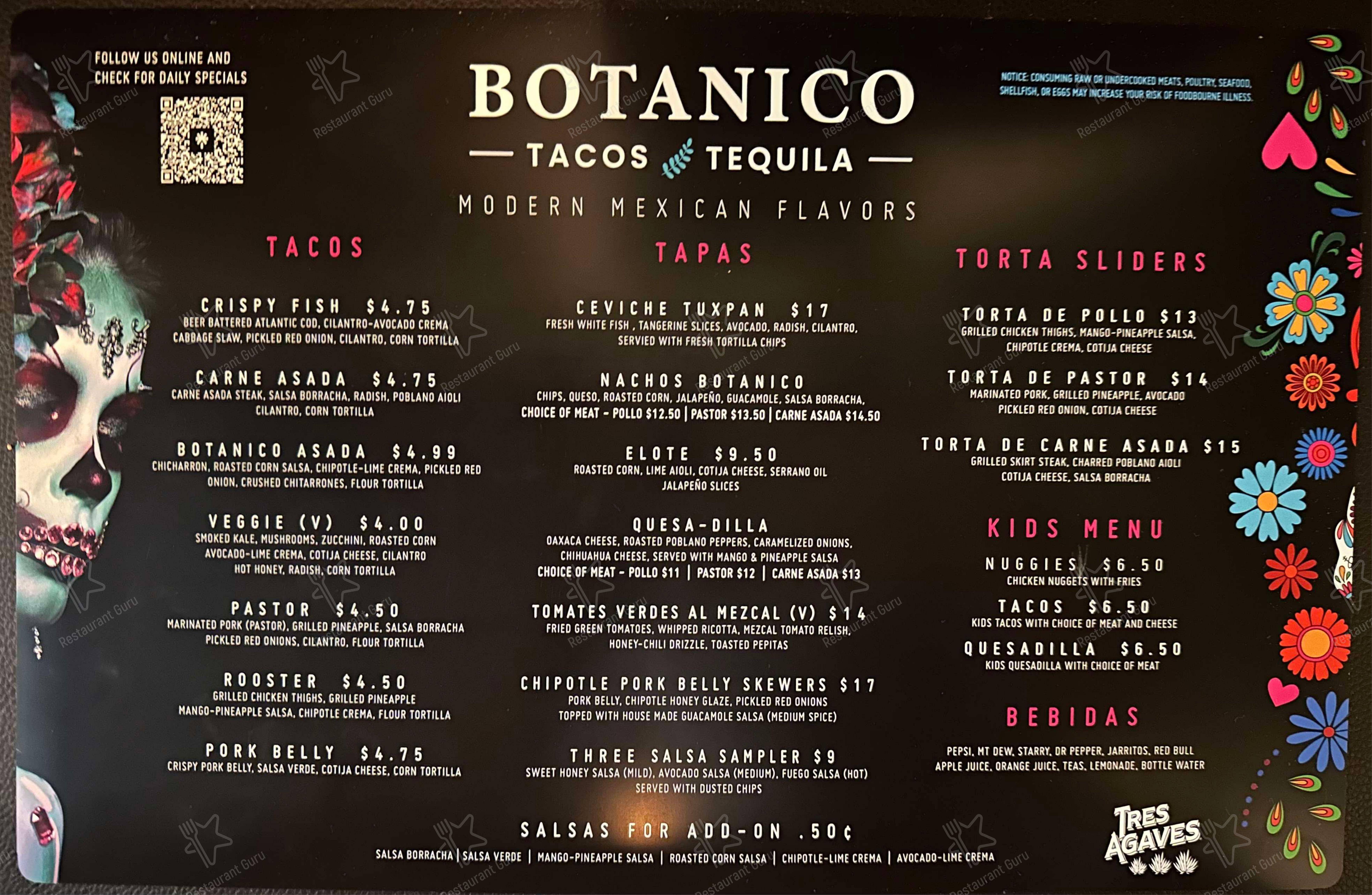 Menu at Botanico Tacos & Tequila pub & bar, Mount Dora