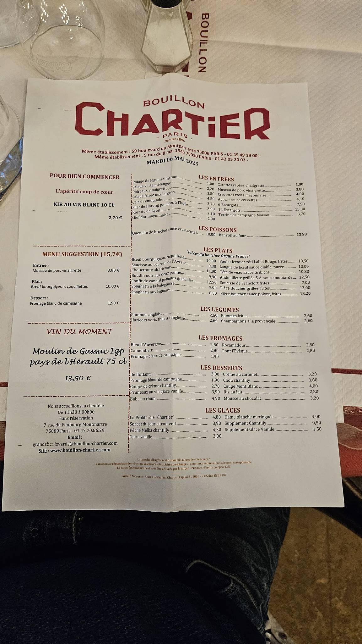 Menu at Bouillon Chartier Grands Boulevards restaurant, Paris, 7 Rue du ...