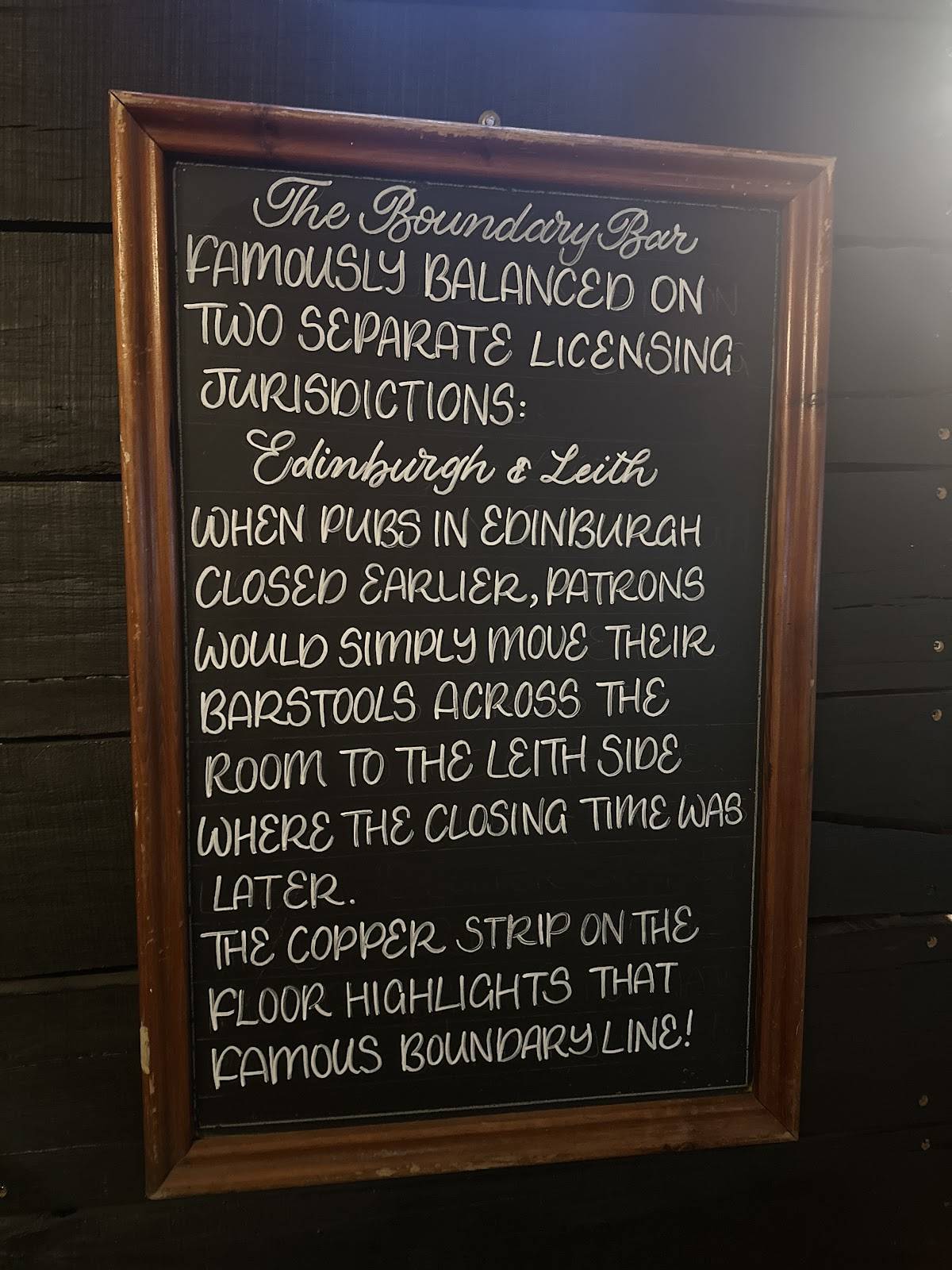 Menu at Boundary Bar, Edinburgh
