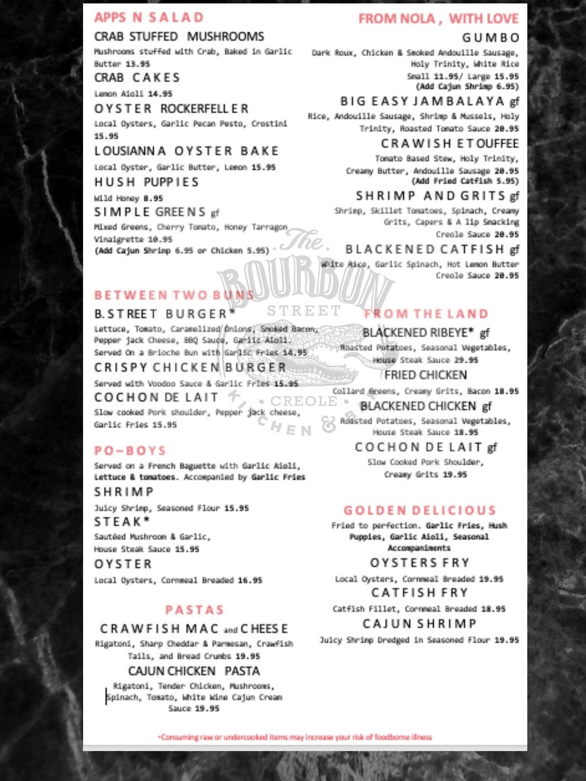 Menu at Bourbon Street Bar and Grill, Puyallup