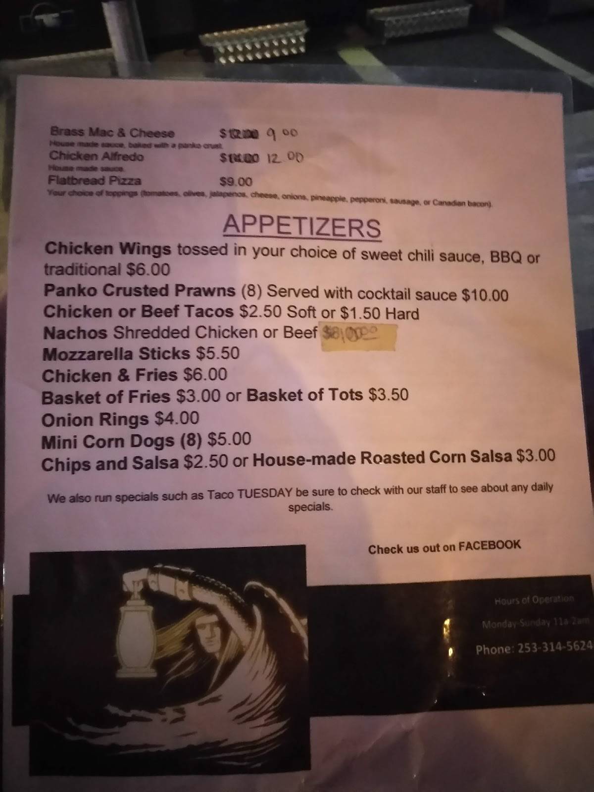 Menu at Brass Lantern pub & bar, Tacoma, E McKinley Ave