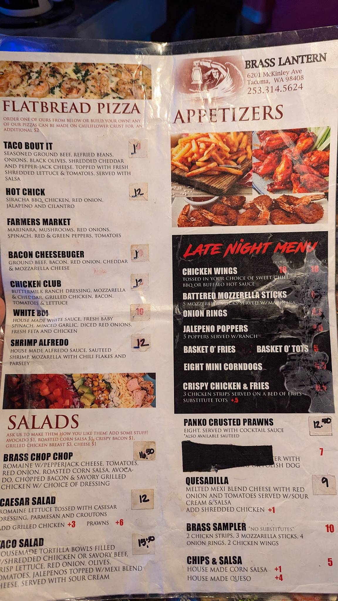 Menu at Brass Lantern pub & bar, Tacoma, E McKinley Ave