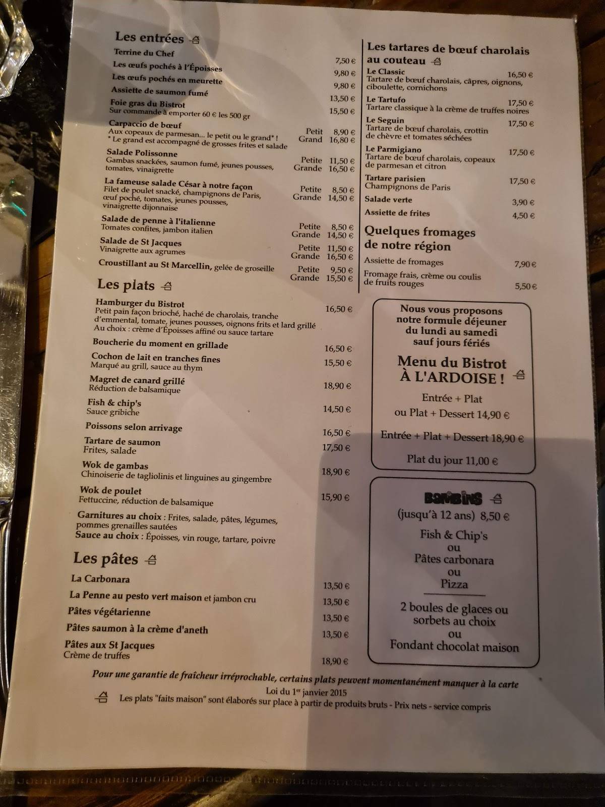 Menu au Brasserie République, Dijon