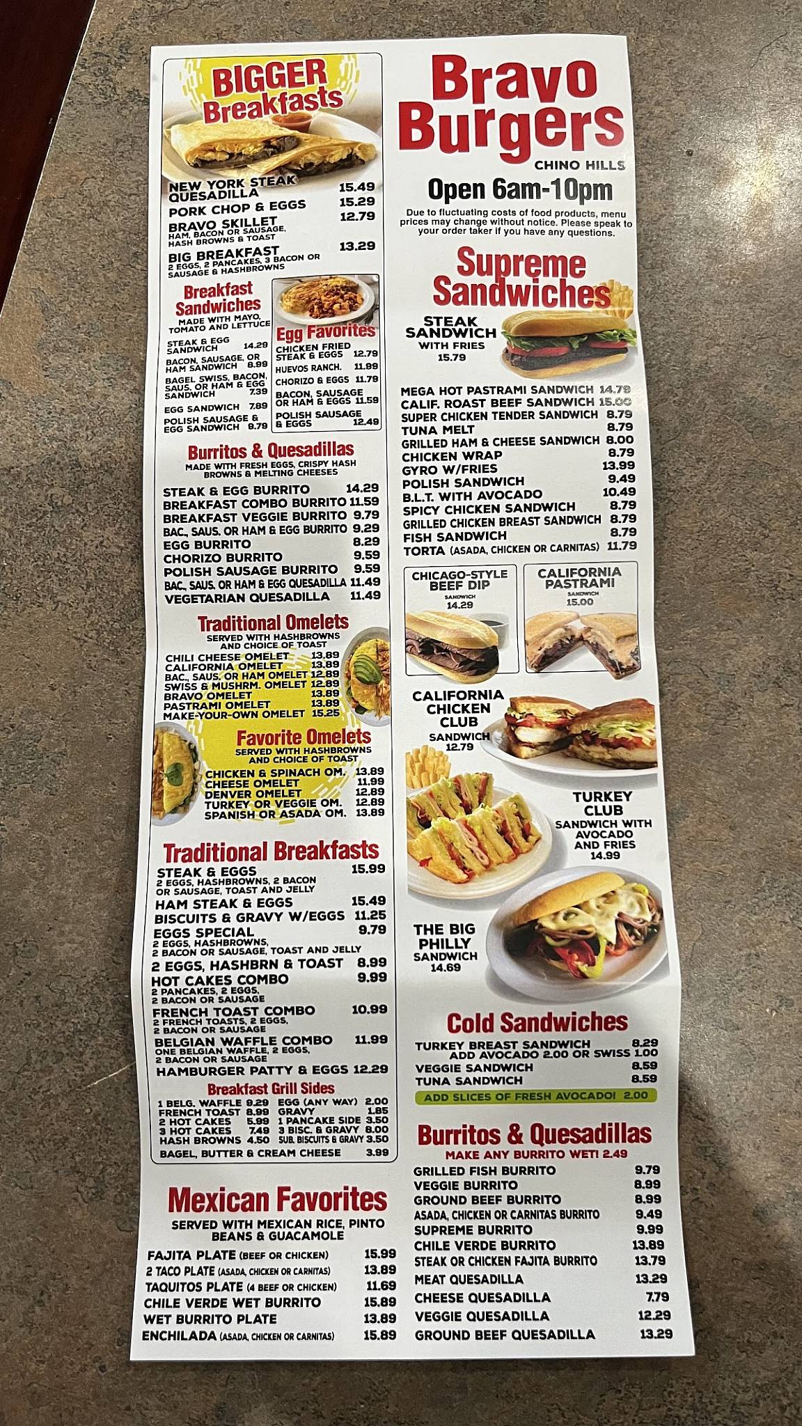 Menu at Bravo Burgers restaurant, Chino Hills