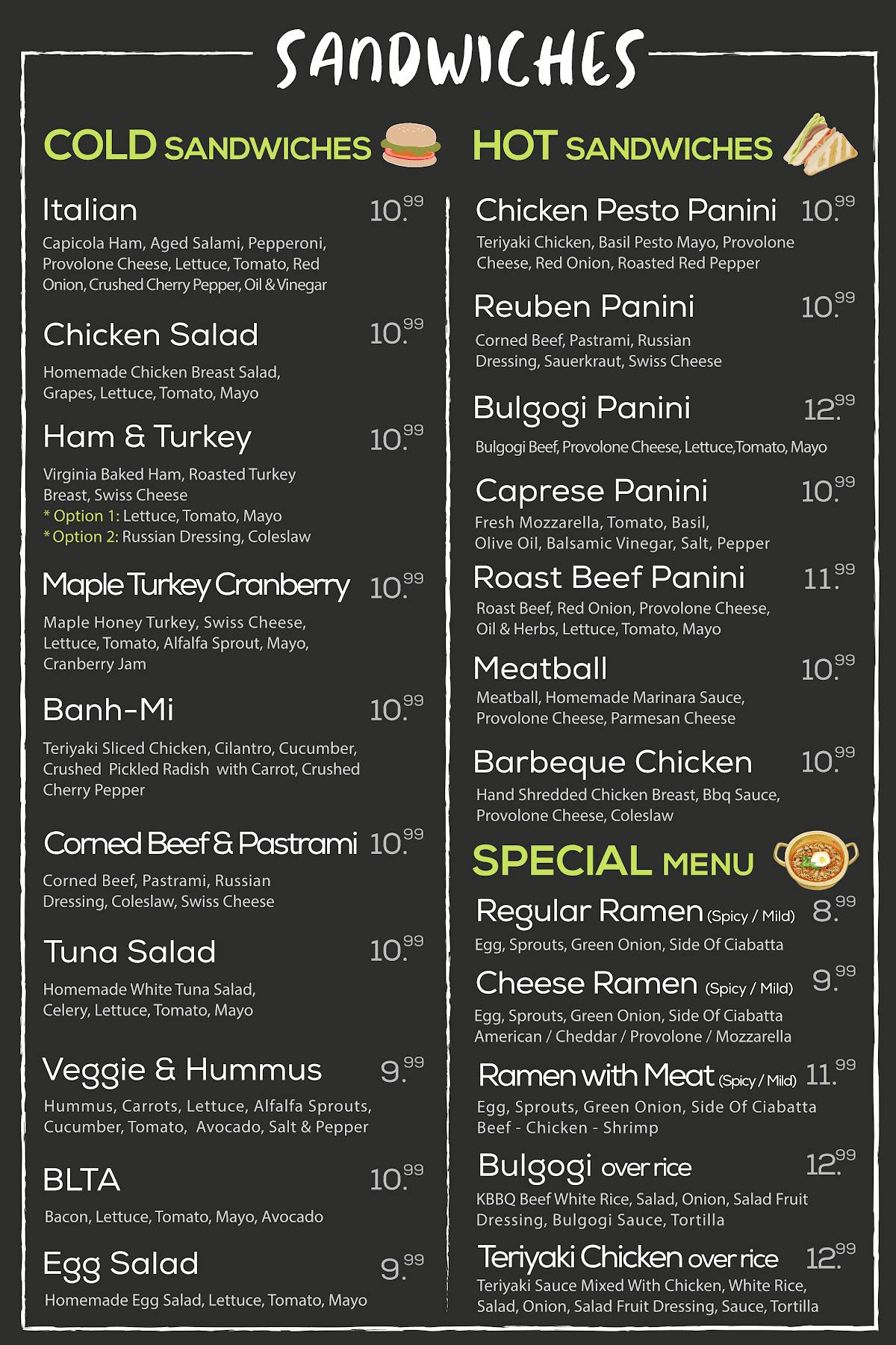 Menu at Bread Me restaurant, Quantico