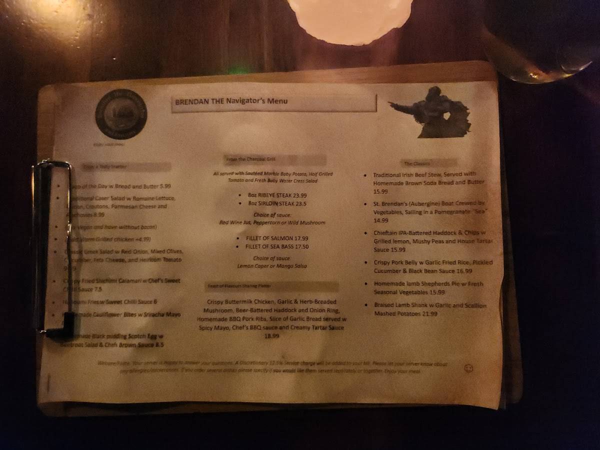 Carta del pub y bar Brendan the Navigator, Londres