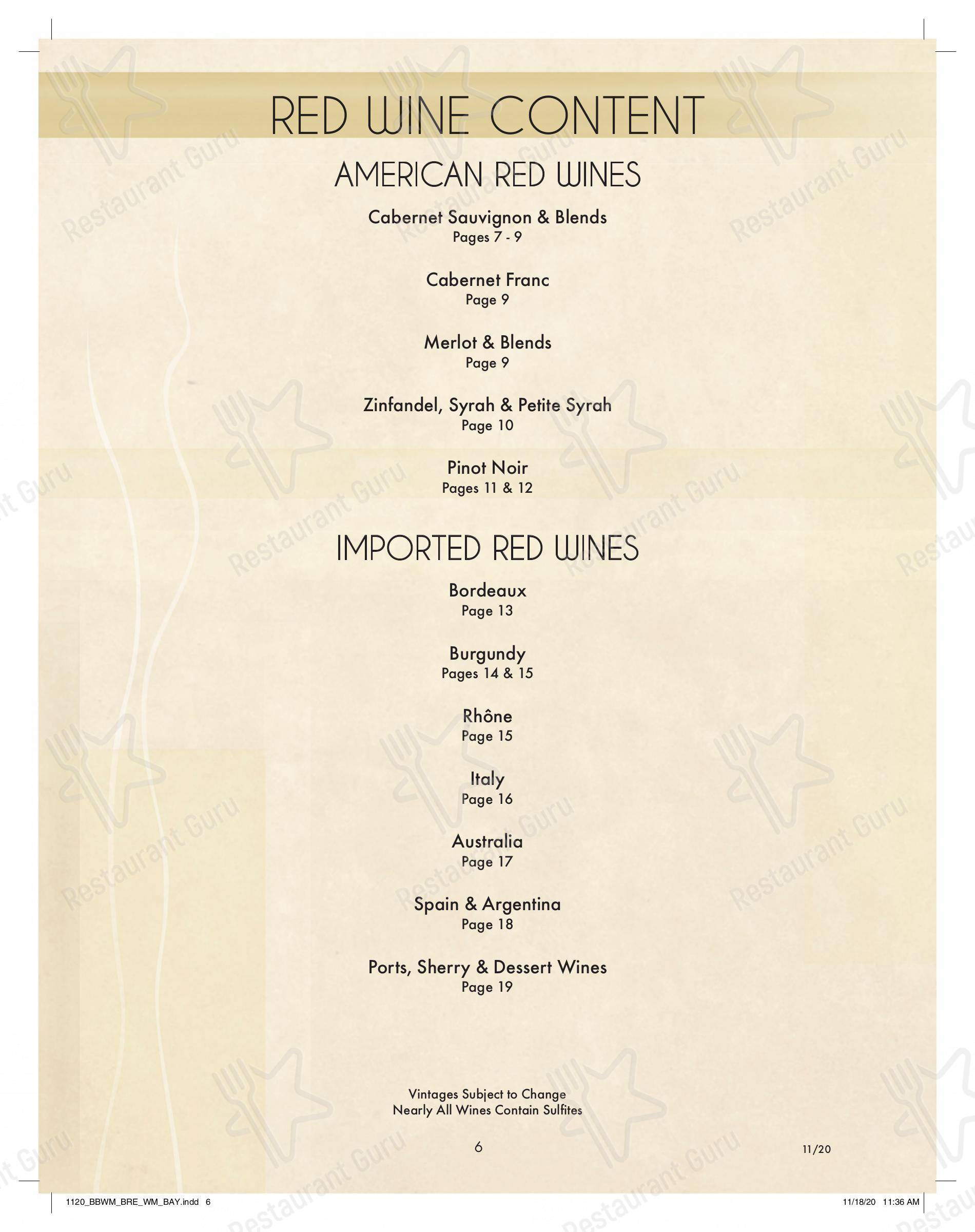 Menu at Brenner's Steakhouse, San Antonio