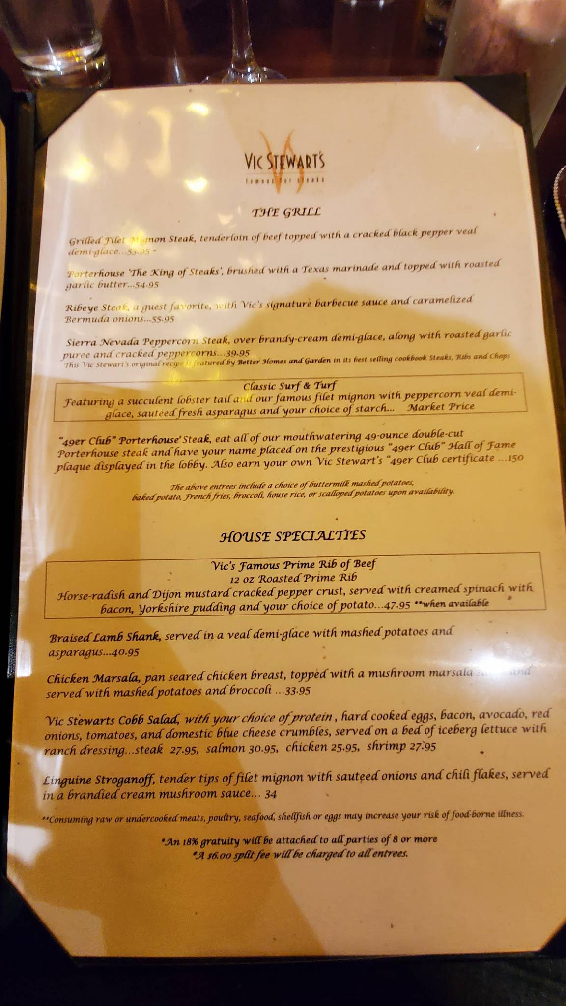 Menu at Vic Stewart's pub & bar, Brentwood