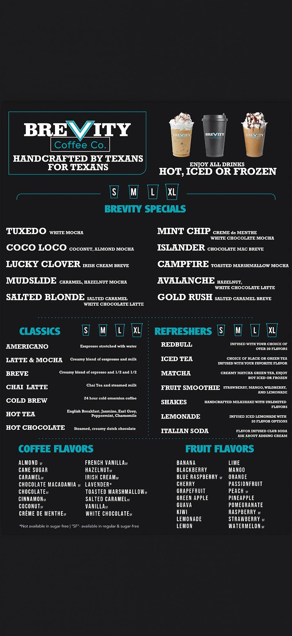 Menu at Brevity Coffee Co. pub & bar, San Antonio, Huebner Rd