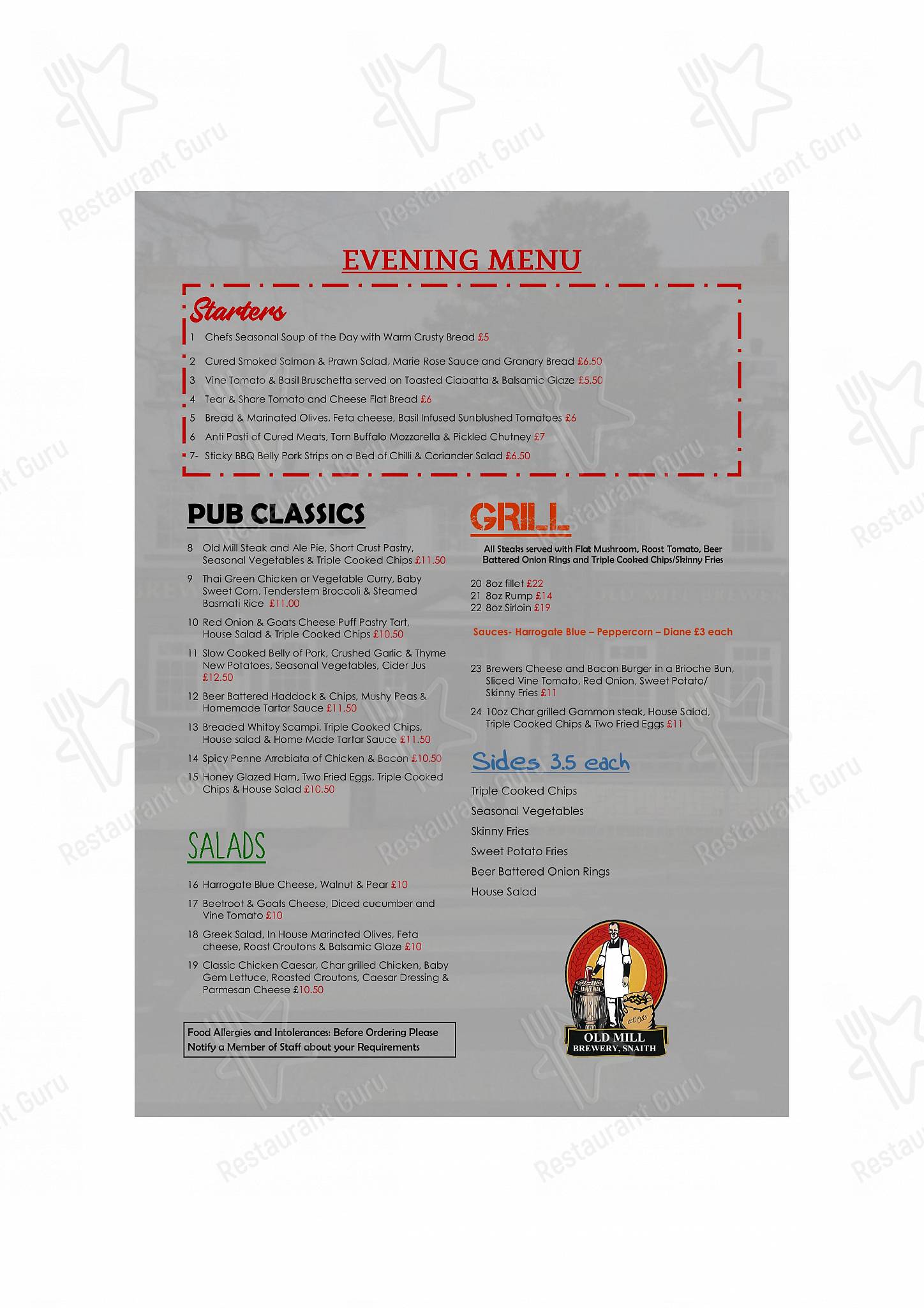 Menu at Brewers Arms pub & bar, Carlton