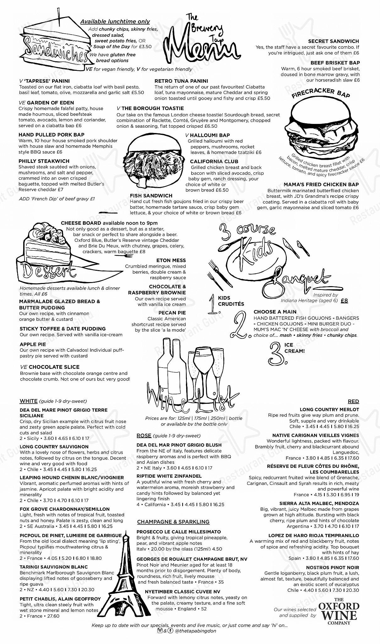 Menu at The Brewery Tap pub & bar, Abingdon