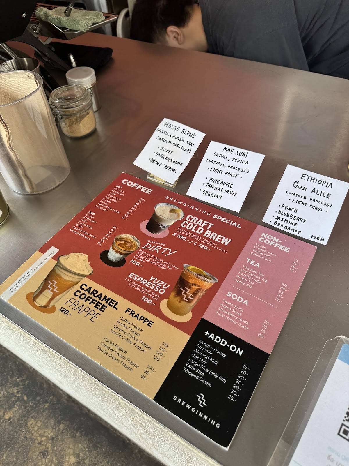 Menu at Brewginning Coffee cafe, Chiang Mai