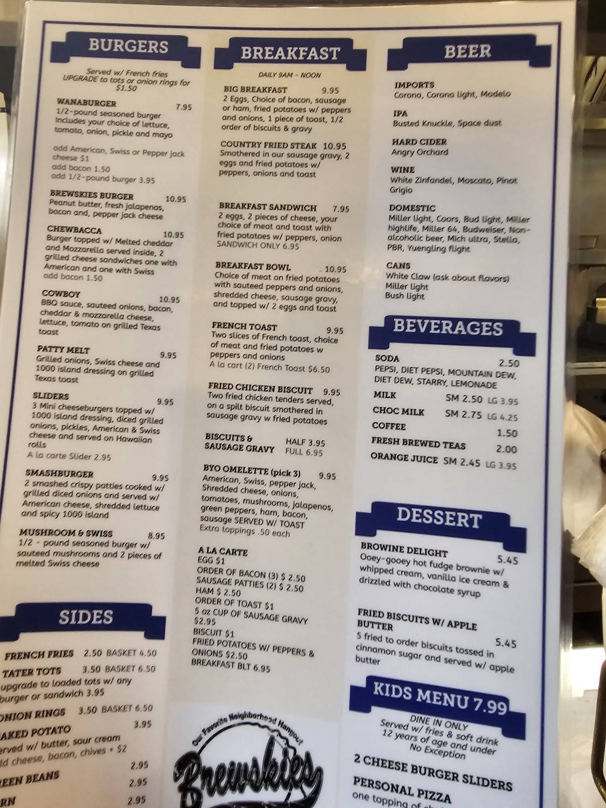 Menu at Brewskies Pub & Eatery, Indianapolis