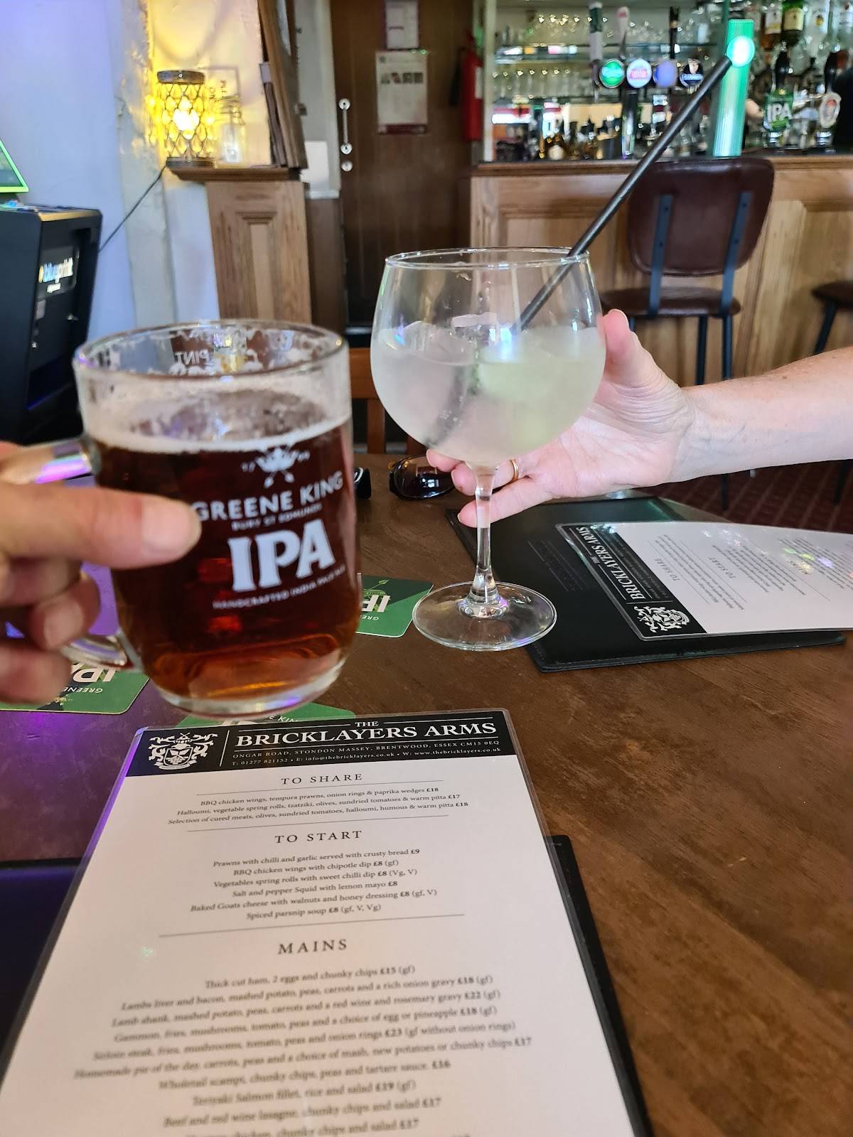 Menu at Bricklayers Arms pub & bar, Brentwood
