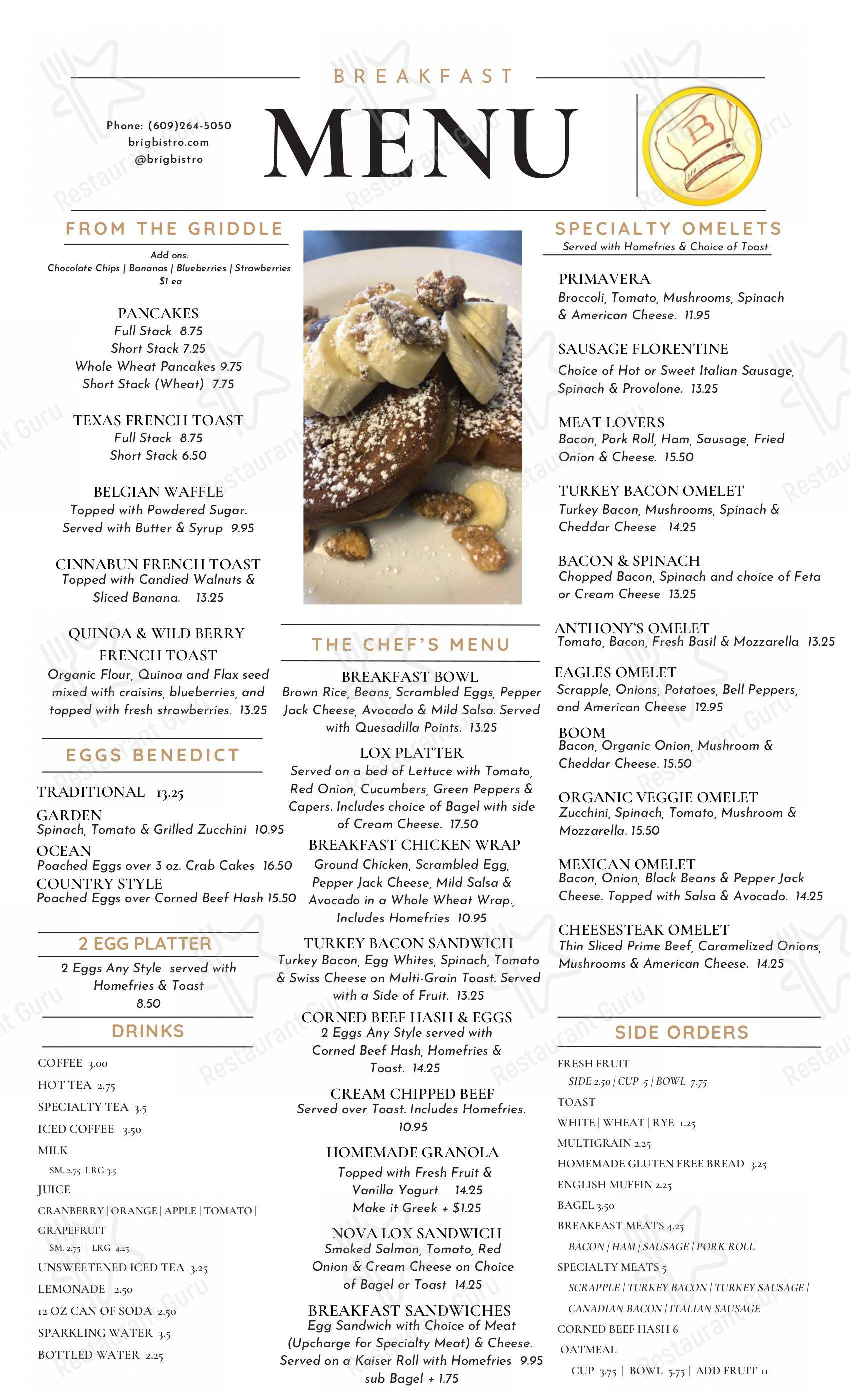 Menu at Brigantine Bistro restaurant, Brigantine