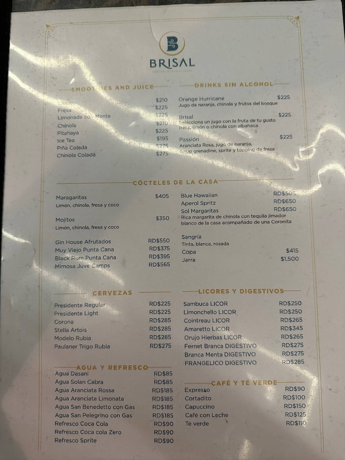 Carta de Brisal Restaurant, Santo Domingo