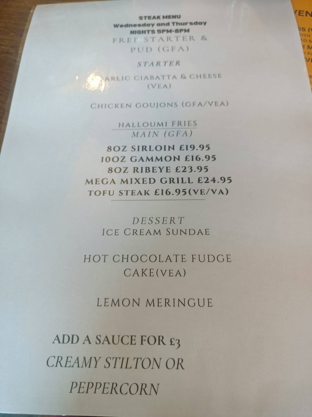 Menu at Britannia Inn Halkyn pub & bar, Halkyn