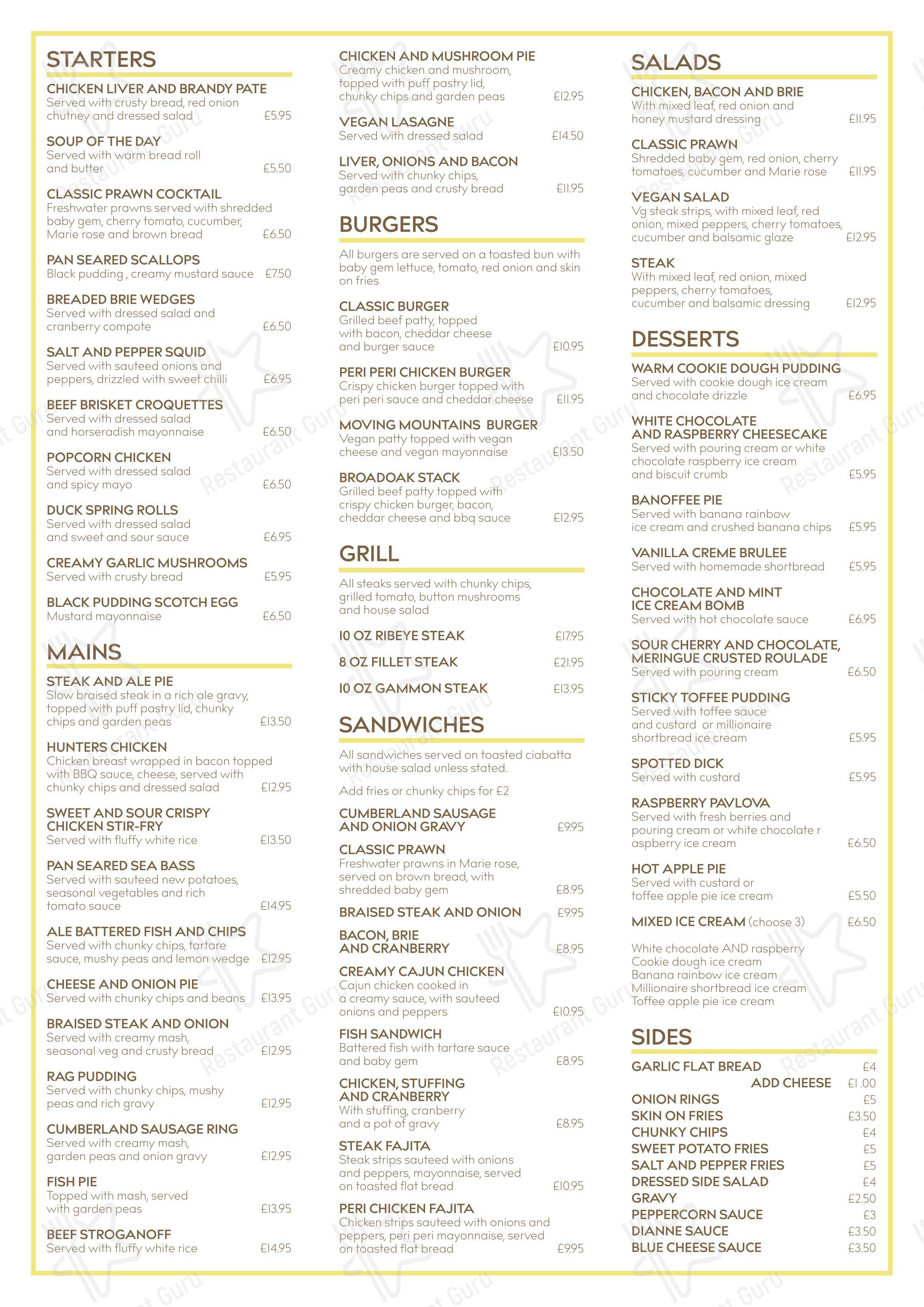 Menu at Broadoak Hotel, Ashton pub & bar, Ashton-under-Lyne