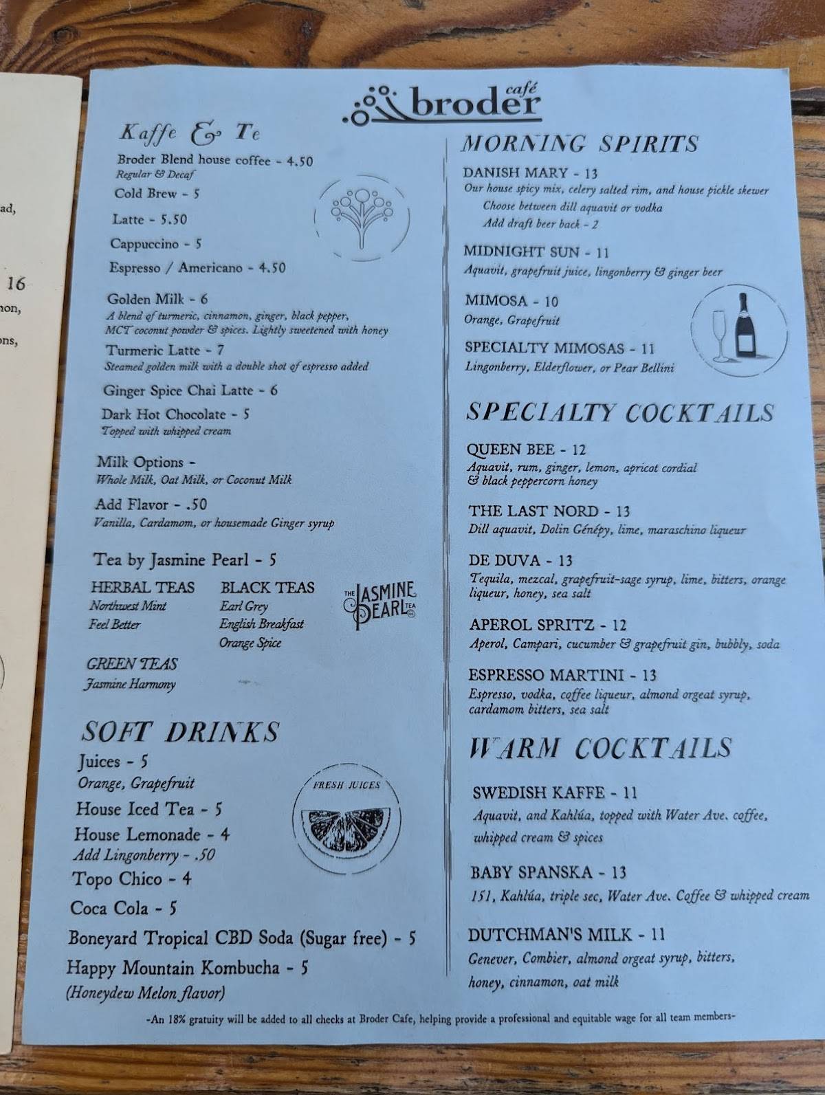 Menu at Broder Café restaurant, Portland, SE Clinton St