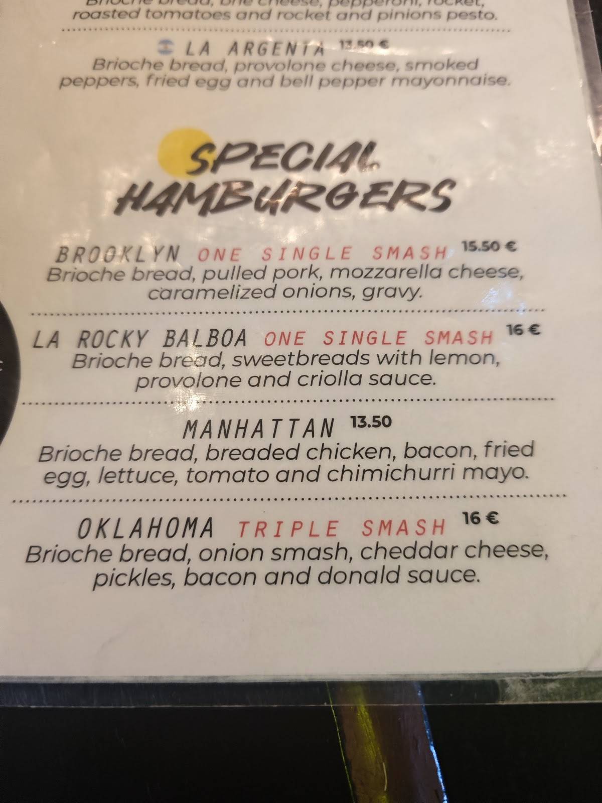 Carta del restaurante Bronx Burger Factory, Corralejo