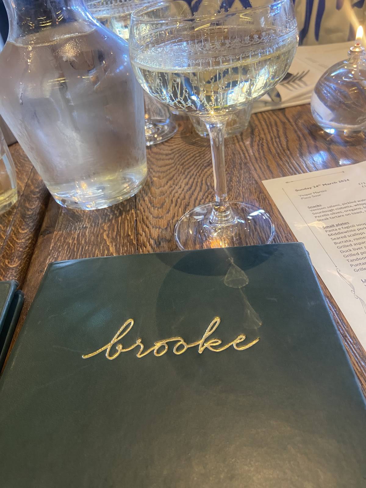 Menu at Brooke restaurant, London