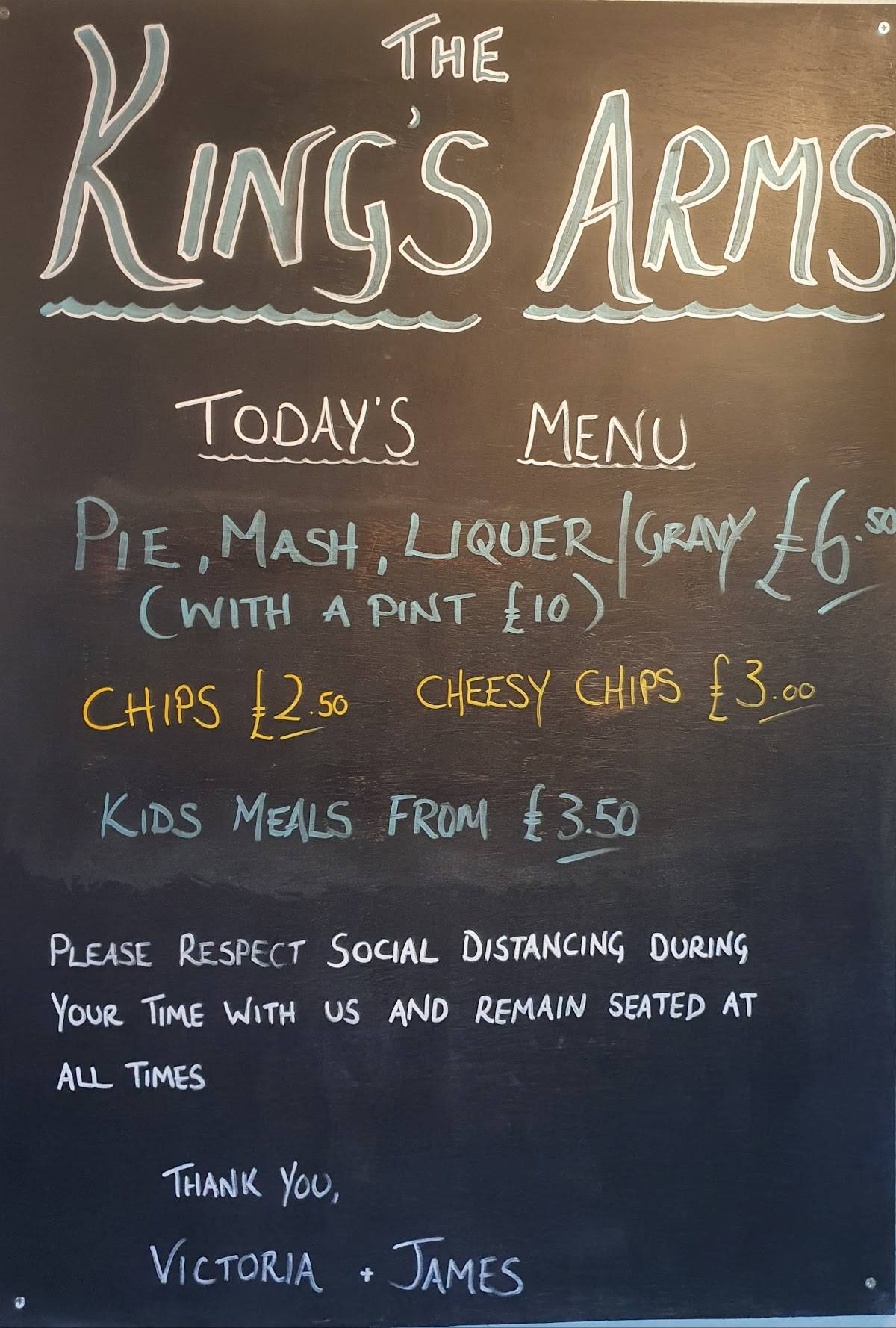 Menu at The Kings Arms pub & bar, Chelmsford