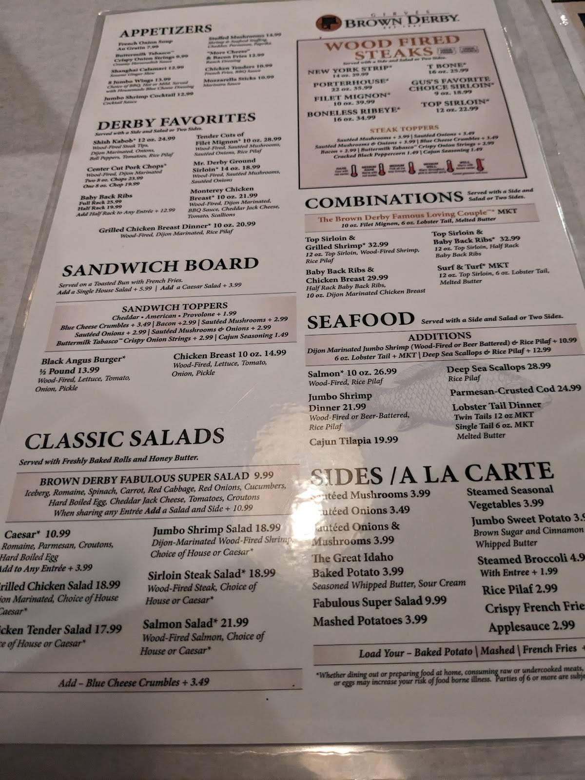 Menu at Brown Derby pub & bar, Middleburg Heights, Bagley Rd