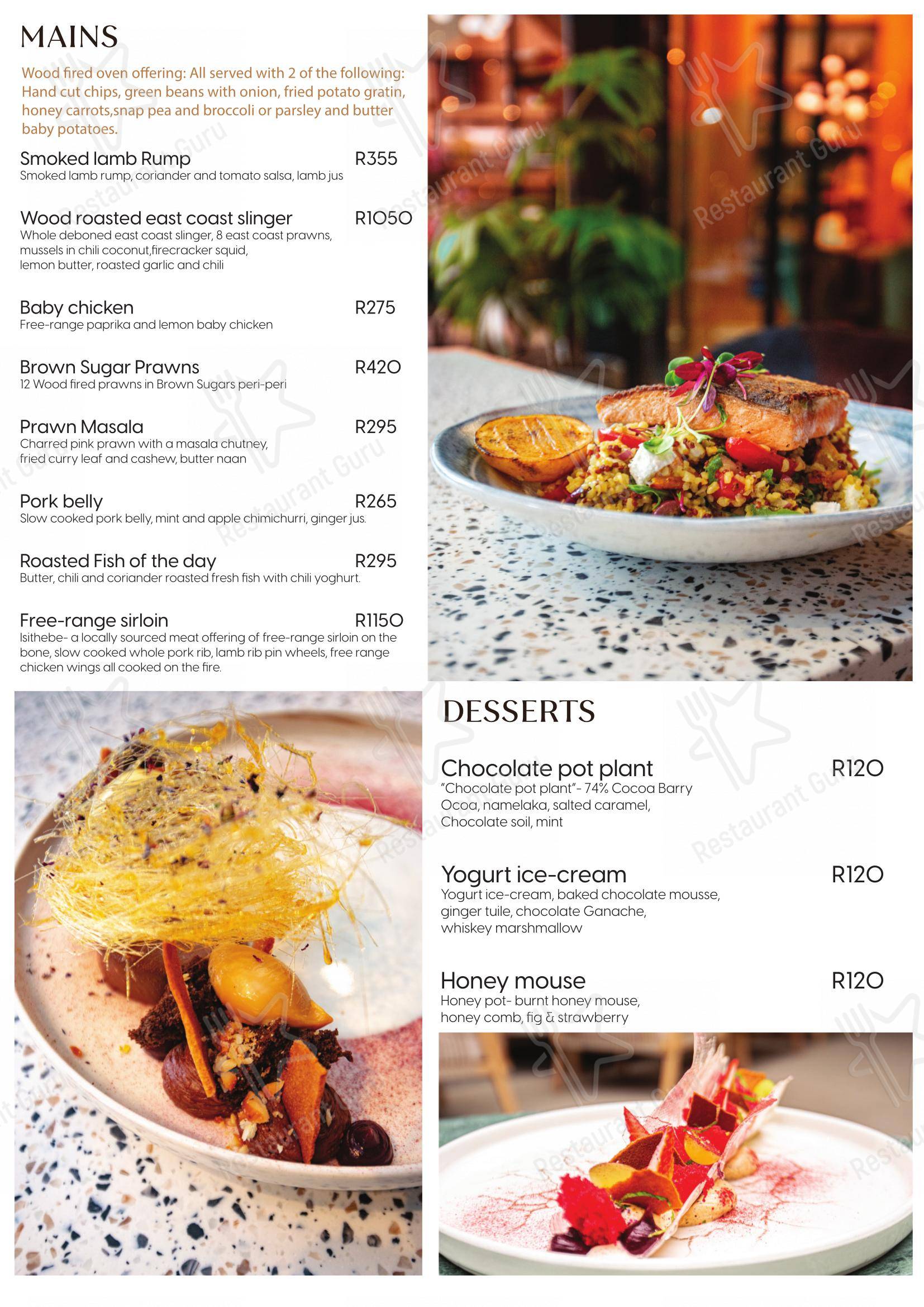 Menu at Brown Sugar Oceans restaurant, Umhlanga