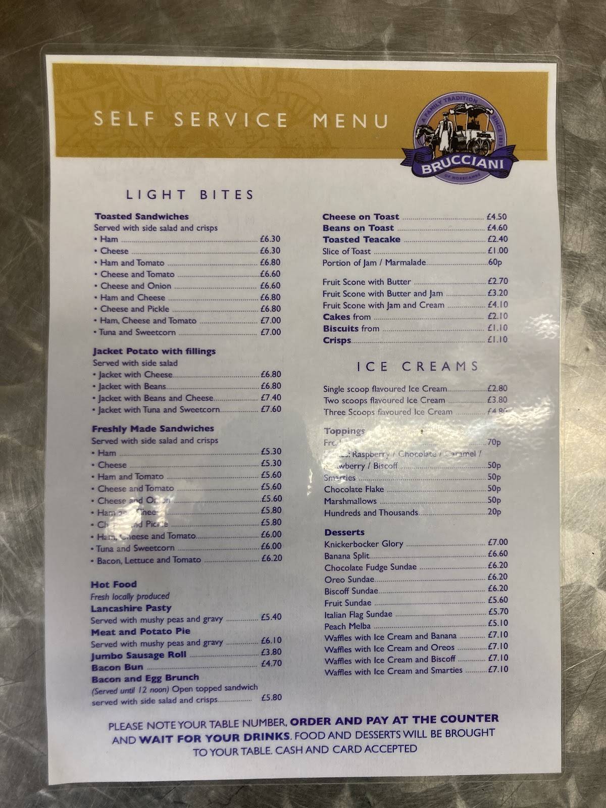 Menu at Brucciani’s Art Deco Coffee Shop & Ice Cream Parlour cafe ...