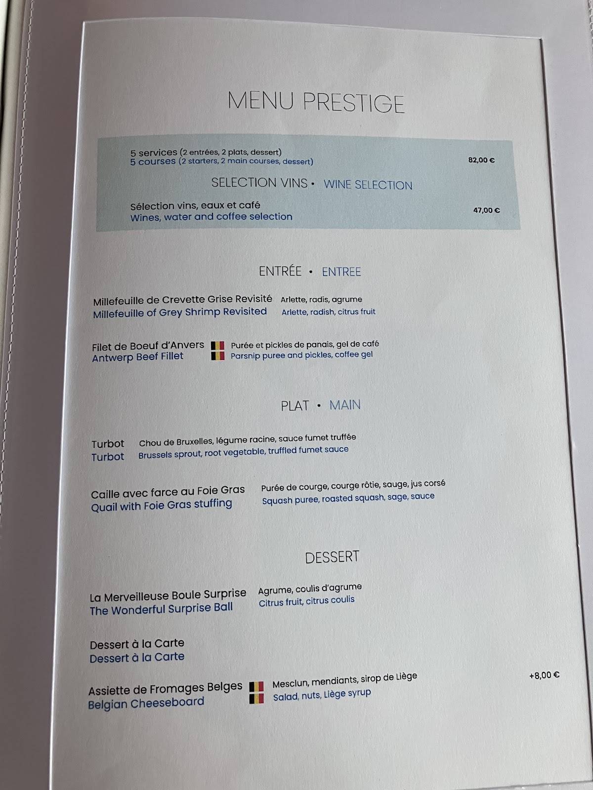 Speisekarte von Atomium-Restaurant, Brussel