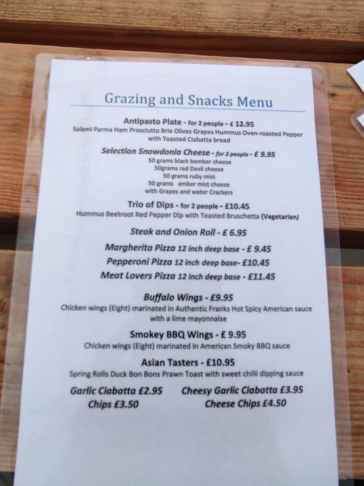 Menu at Bryn Arms restaurant, Gellilydan