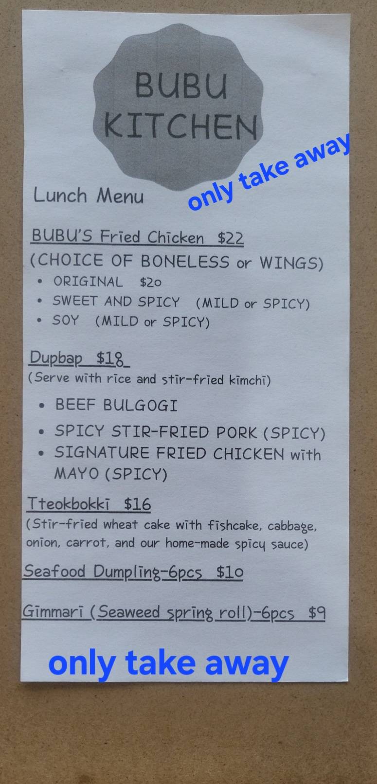 Menu at BuBu Kitchen restaurant, Woodville South