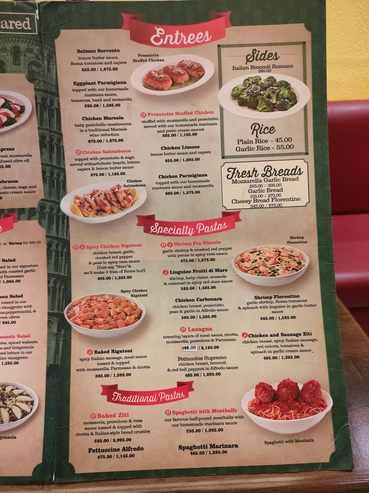 Menu at Buca Di Beppo Philippines restaurant, Taguig