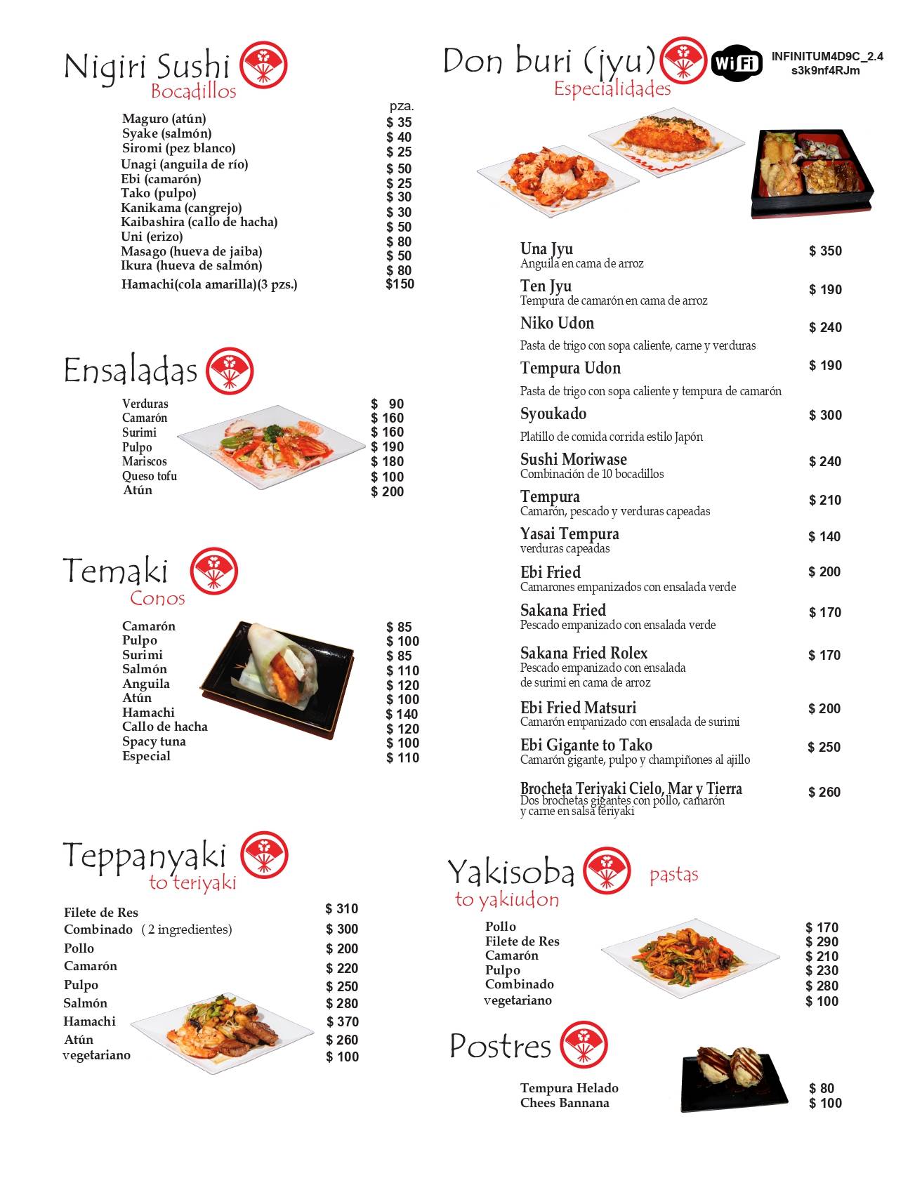 Menu at Matsuri Koi restaurant, Bucerías