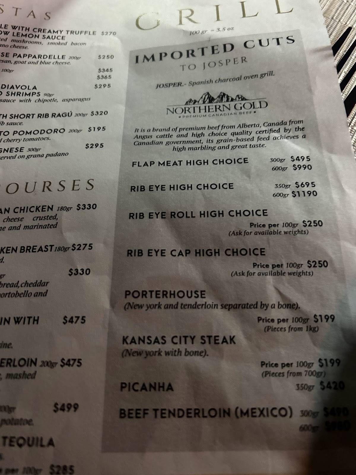Menu at Meet Meat steakhouse, Bucerías