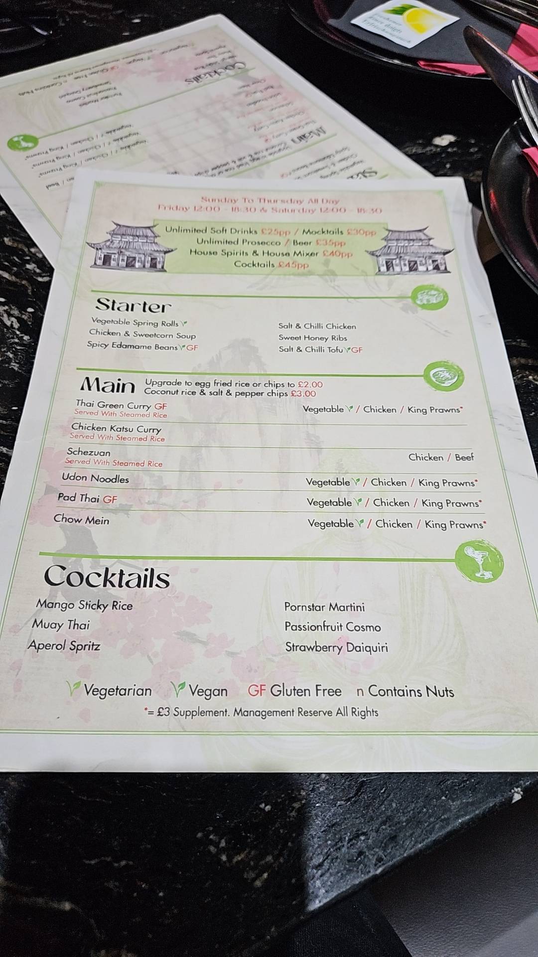 Menu at Buddha Lounge restaurant, Tynemouth
