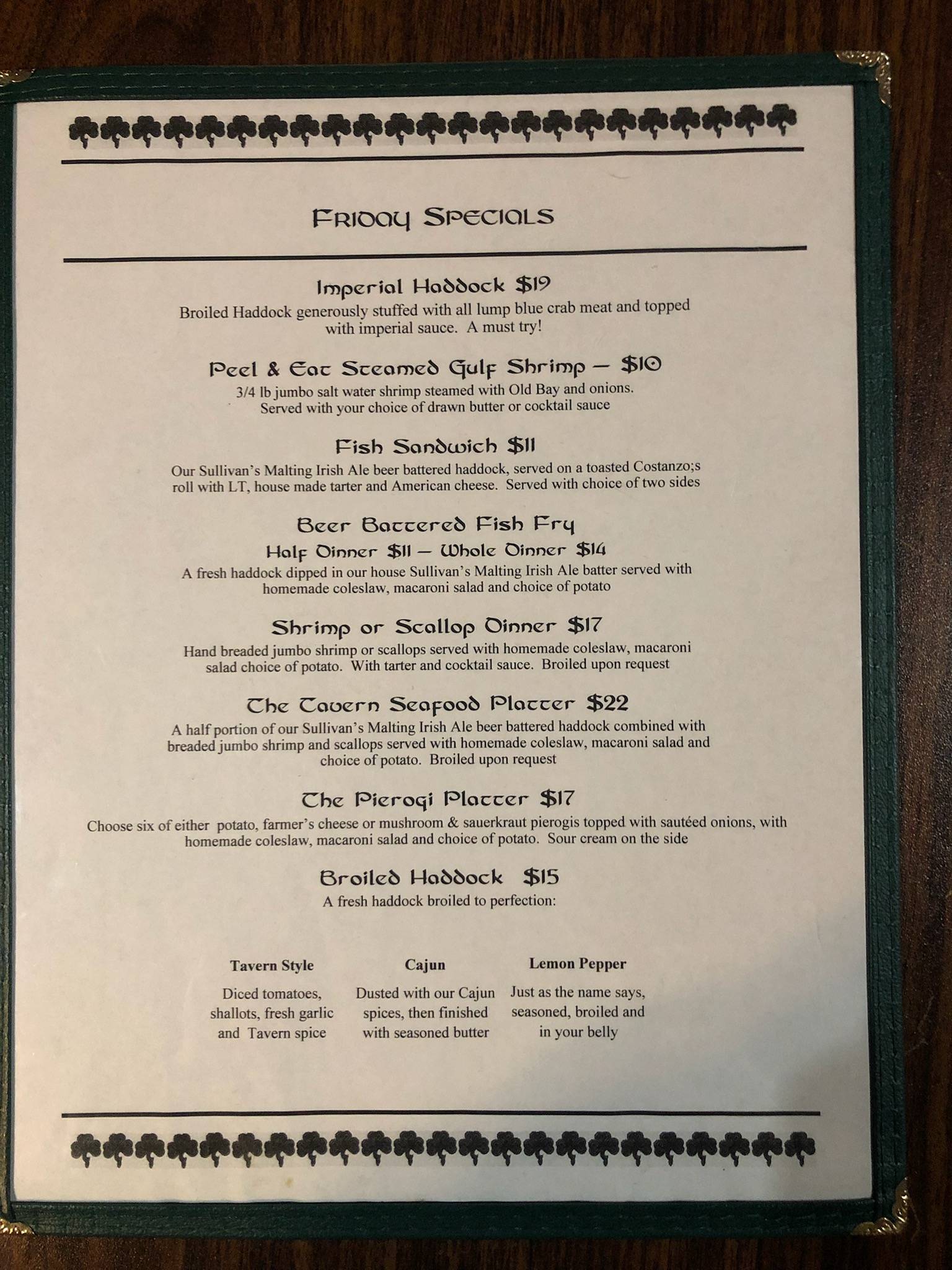 Menu at Adolf's Old First Ward Tavern pub & bar, Buffalo