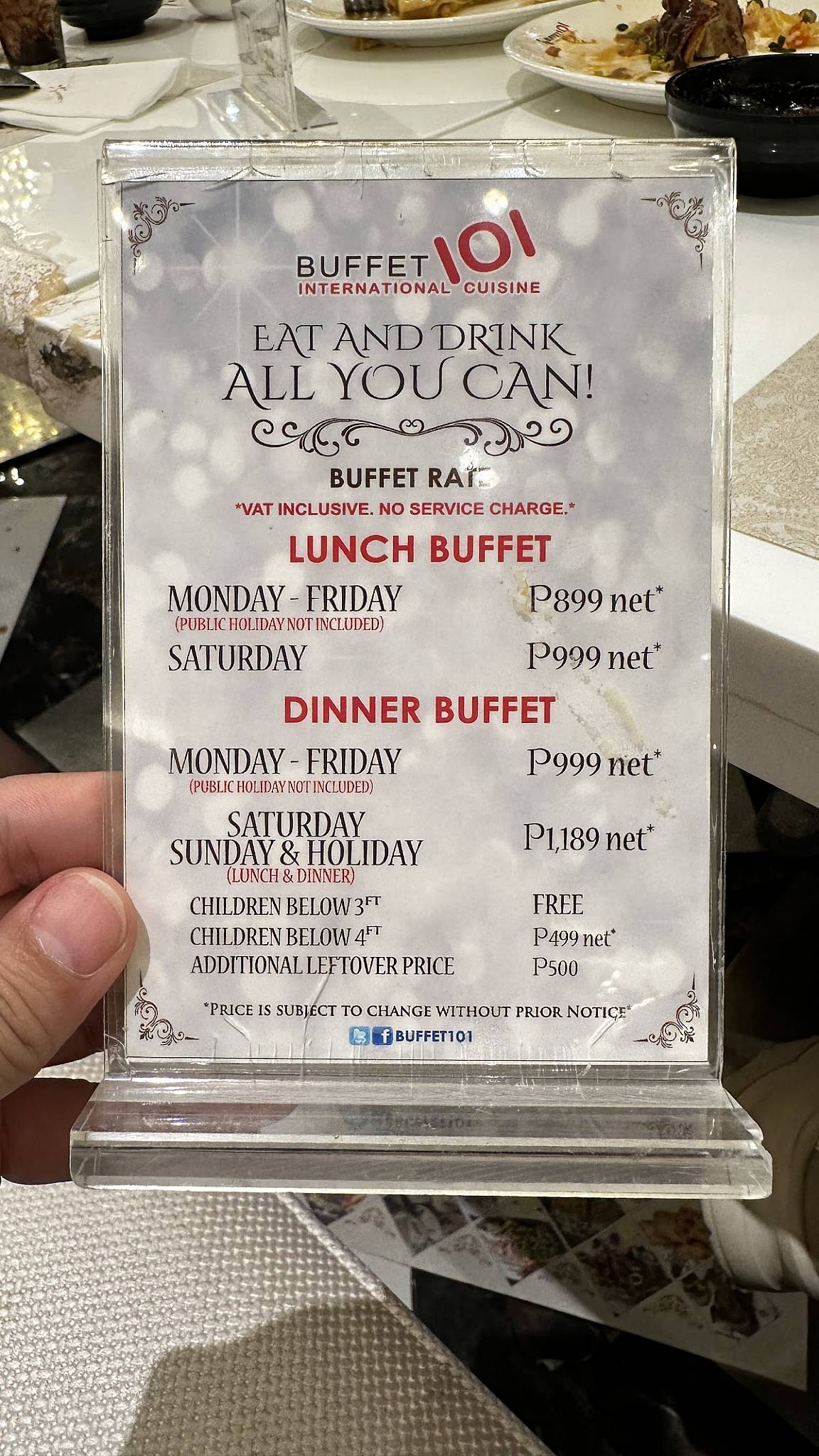 Menu at Buffet 101 restaurant, Makati, Glorietta BPO 2 Building