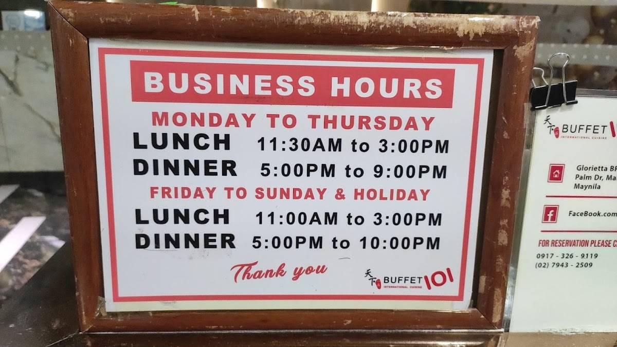 Menu at Buffet 101 restaurant, Makati, Glorietta BPO 2 Building