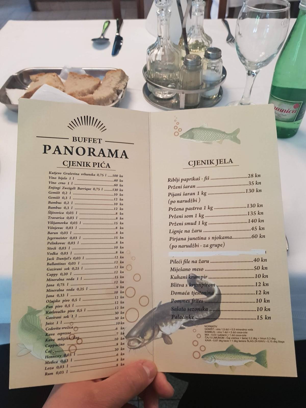 Menu at Buffet Panorama restaurant, Croatia