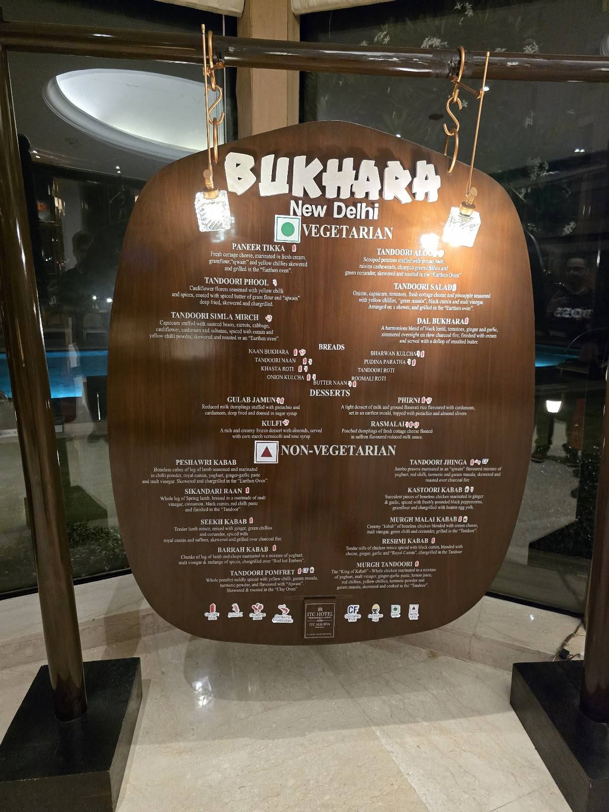 Menu at Bukhara, New Delhi, ITC MAURYA