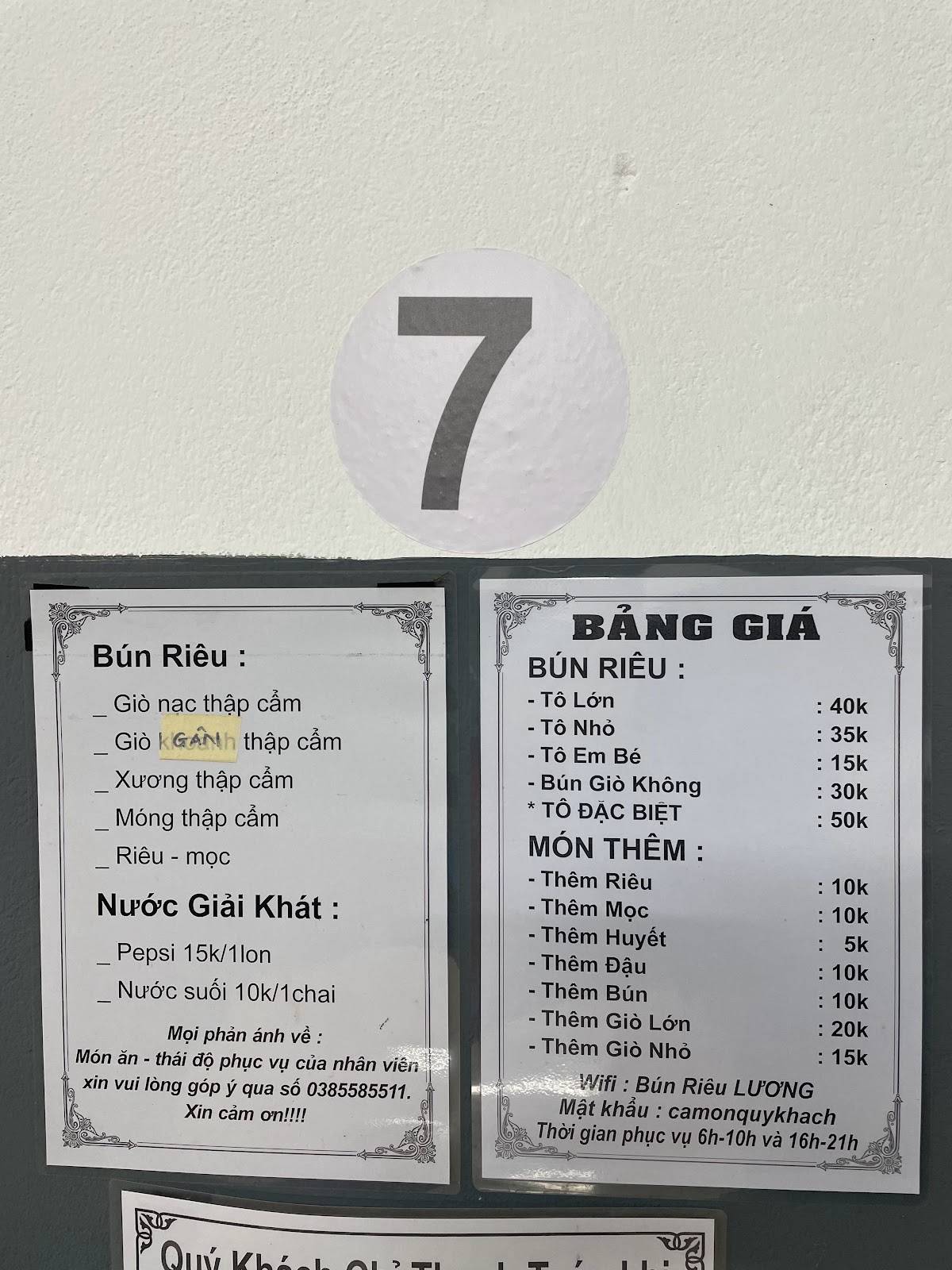 Menu at Bún Riêu LƯƠNG - CN Trần Phú, Bao Loc