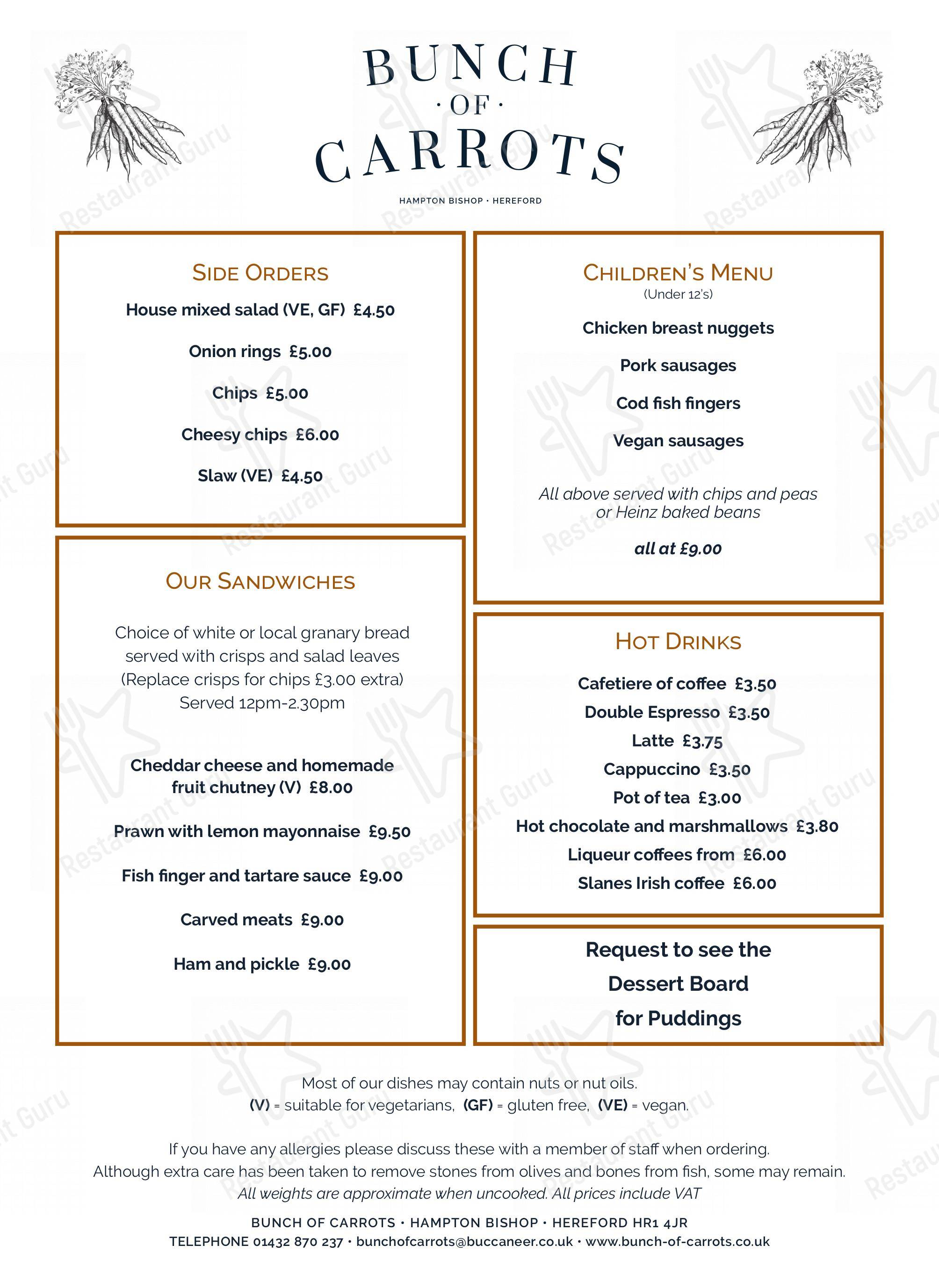 Menu at Bunch of Carrots pub & bar, Hereford, Hampton bishop