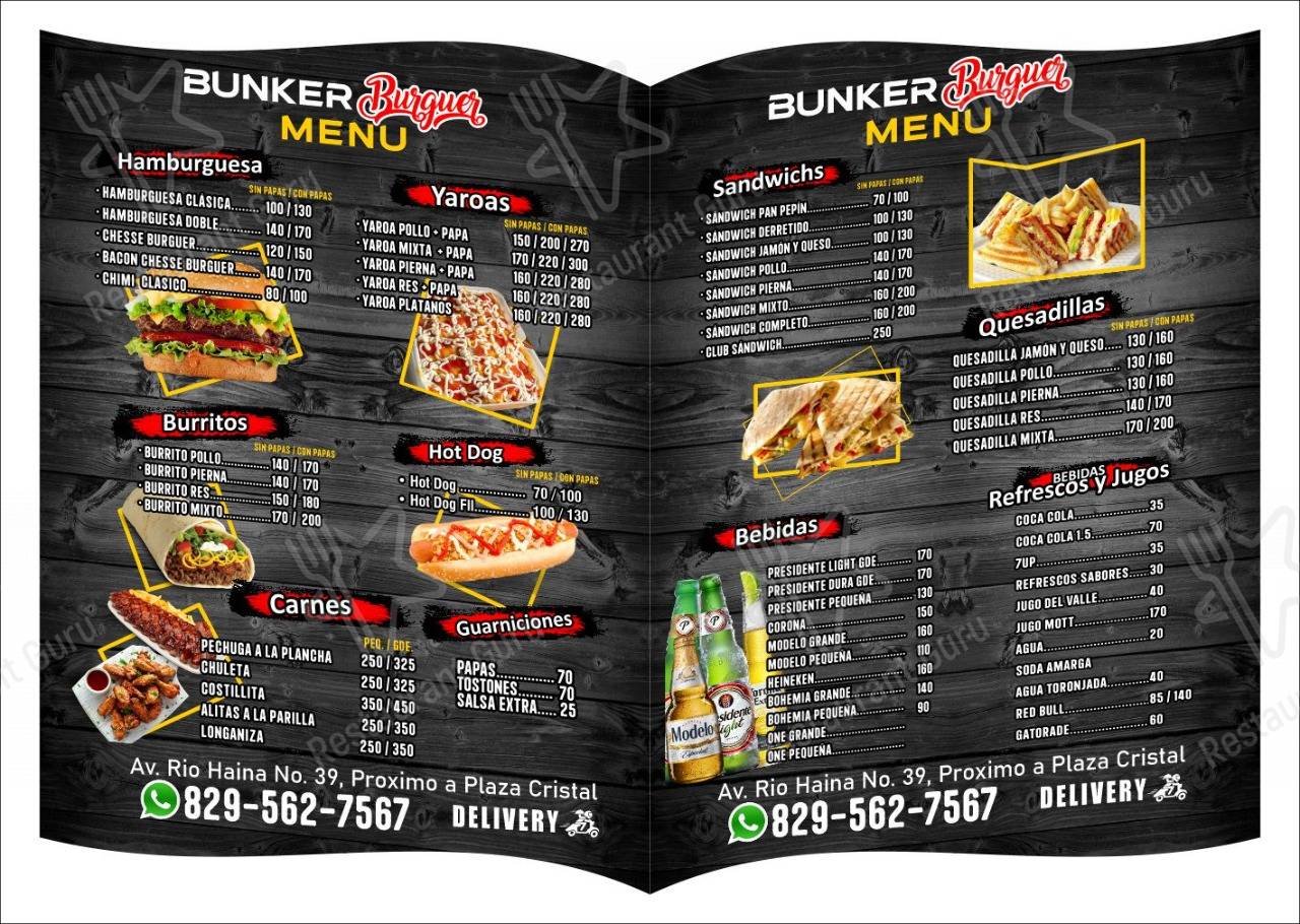 Carta del restaurante Bunker Burguer Food truck, Bajos del Haina