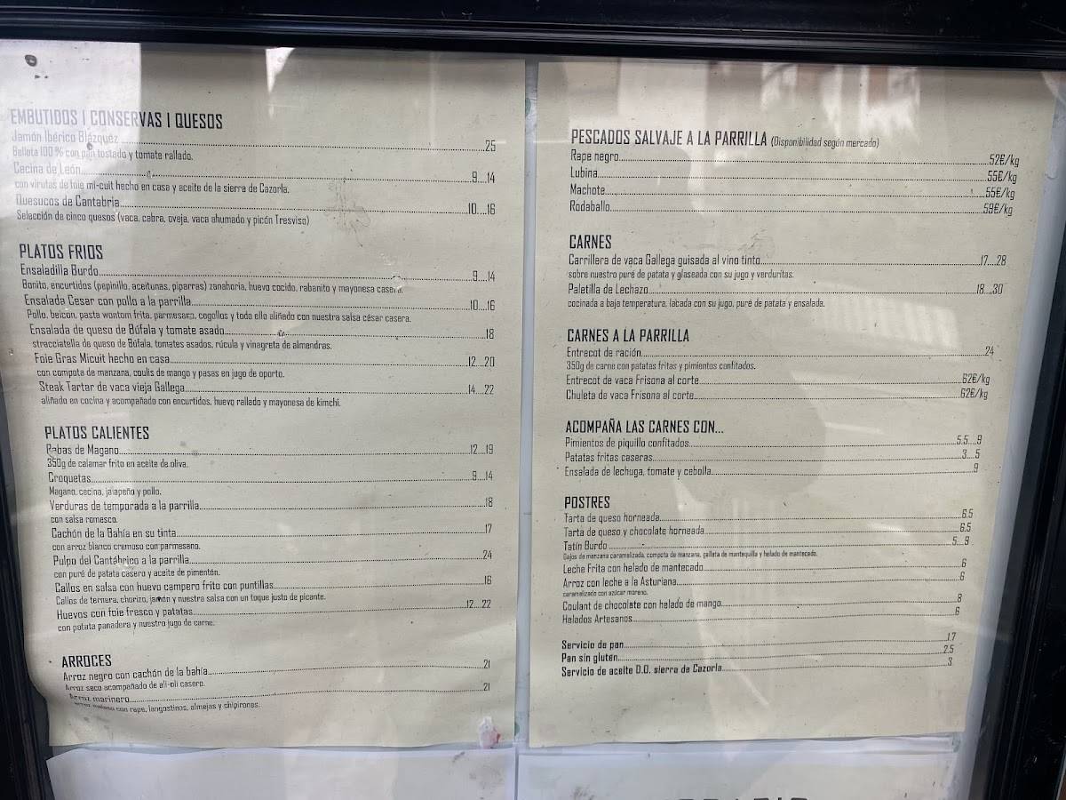 Carta de Burdo Restobar, Liencres